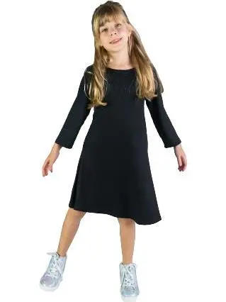 24SEVENKID Long Sleeve Loose Fit Knee Length Tunic Dress With Pockets - Black