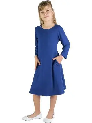 24SEVENKID Long Sleeve Loose Fit Knee Length Tunic Dress With Pockets - Navy