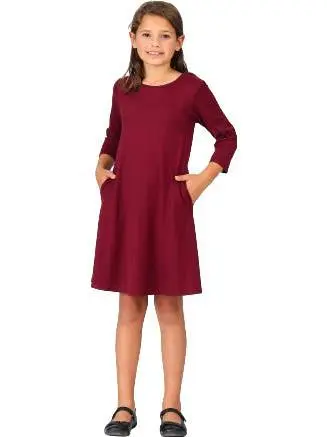 24SEVENKID Long Sleeve Loose Fit Knee Length Tunic Dress With Pockets - Wine