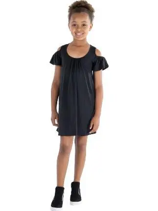 24SEVENKID Pleated Cold Shoulder Summer Dress - Black