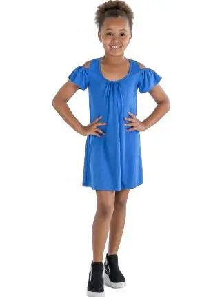 24SEVENKID Pleated Cold Shoulder Summer Dress - Turq