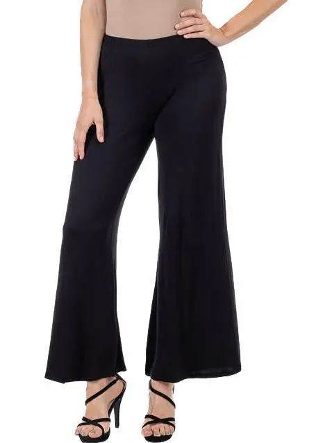 24SEVEN COMFORT APPAREL Petite Solid Color Palazzo Pants - Black