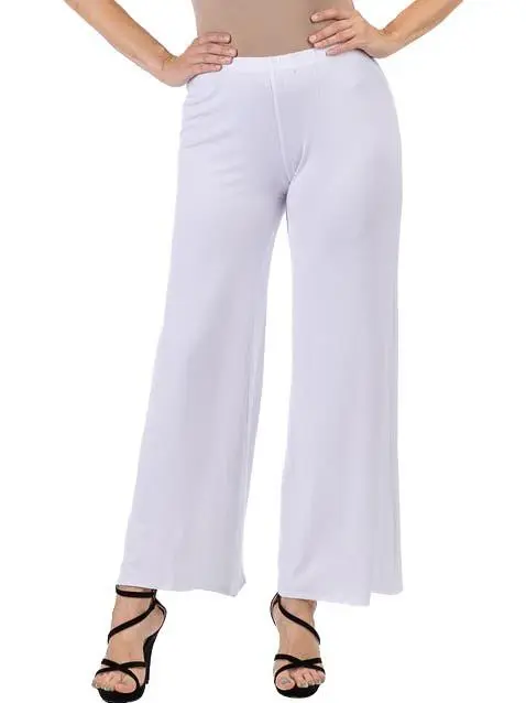 24SEVEN COMFORT APPAREL Petite Solid Color Palazzo Pants - White