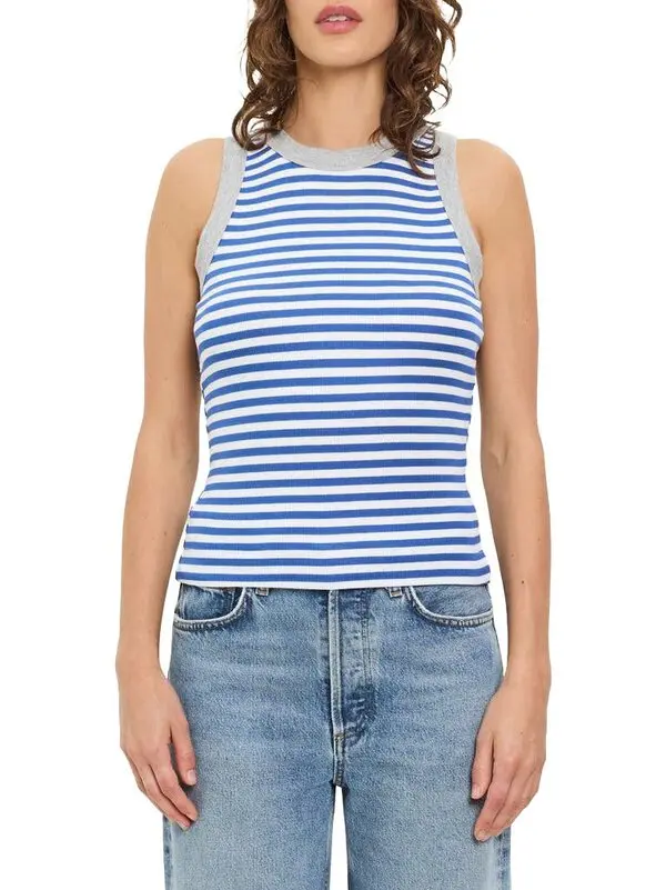 Michael Stars Gina Stripe Rib Tank - Blue Ribbon/white/hag