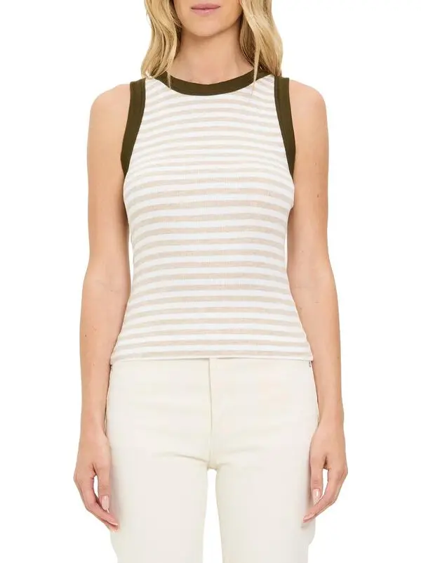 Michael Stars Gina Stripe Rib Tank - Oatmeal/white/caper