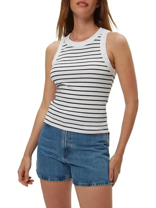 Michael Stars Gina Stripe Rib Tank - White/black