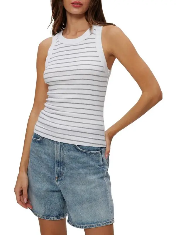 Michael Stars Gina Stripe Rib Tank - White/heather Grey