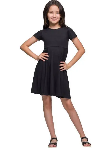 24SEVENKID Fit And Flare Short Sleeve Dress - Black