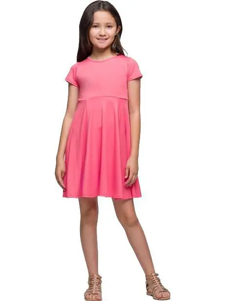 24SEVENKID Fit And Flare Short Sleeve Dress - Coral