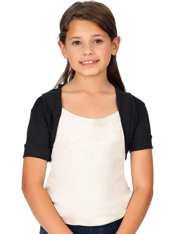 24SEVENKID Open Front Short Sleeve Cropped Bolero Shrug - Black