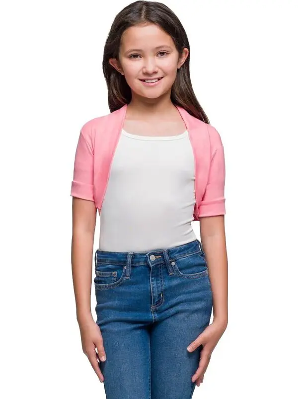 24SEVENKID Open Front Short Sleeve Cropped Bolero Shrug - Coral