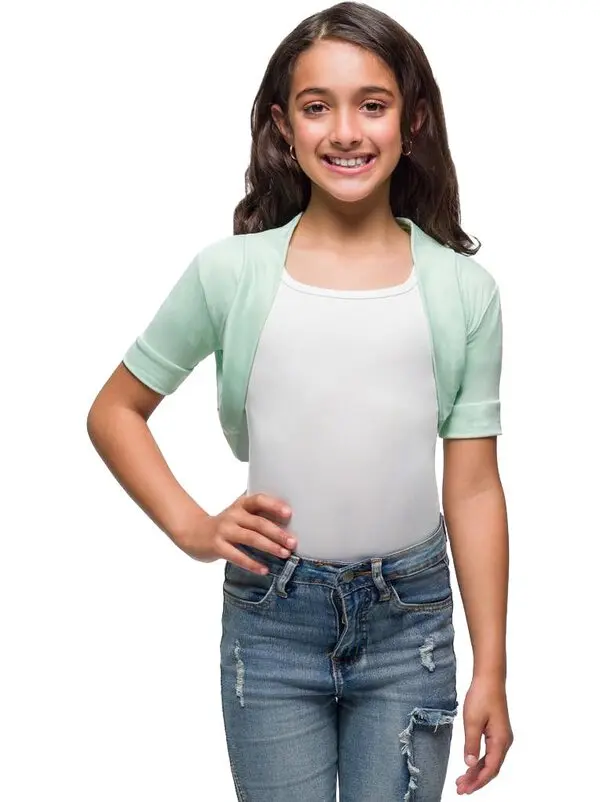 24SEVENKID Open Front Short Sleeve Cropped Bolero Shrug - Mint