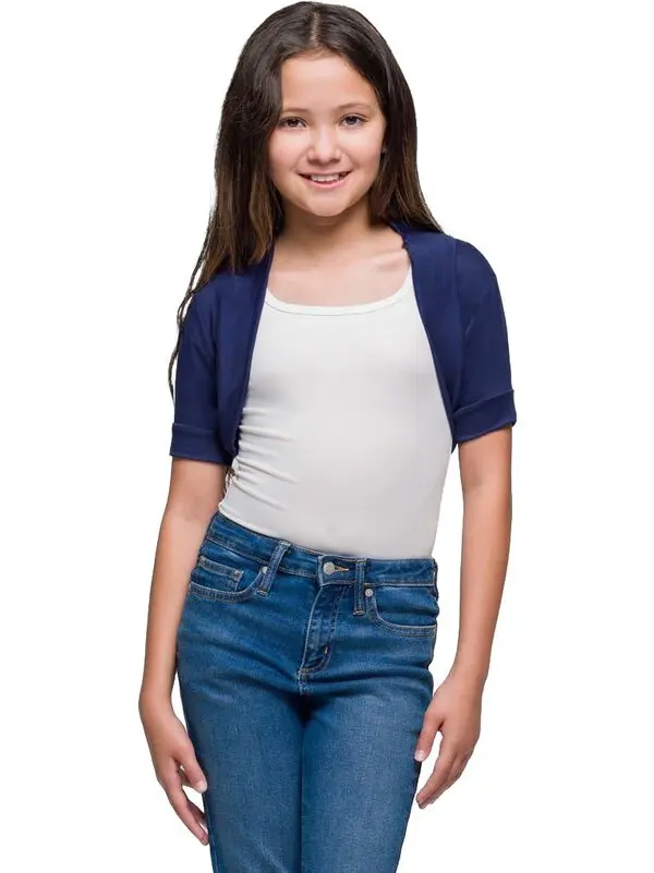 24SEVENKID Open Front Short Sleeve Cropped Bolero Shrug - Navy