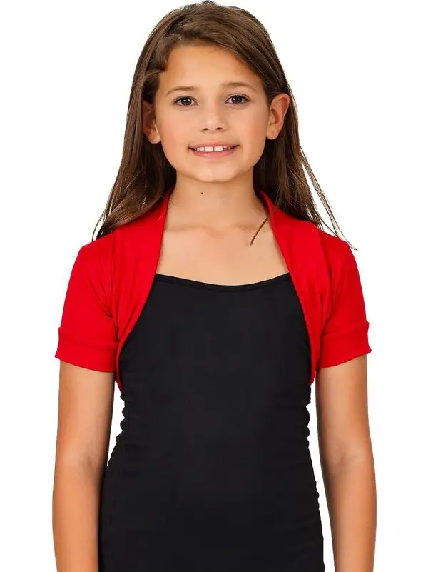 24SEVENKID Open Front Short Sleeve Cropped Bolero Shrug - Red