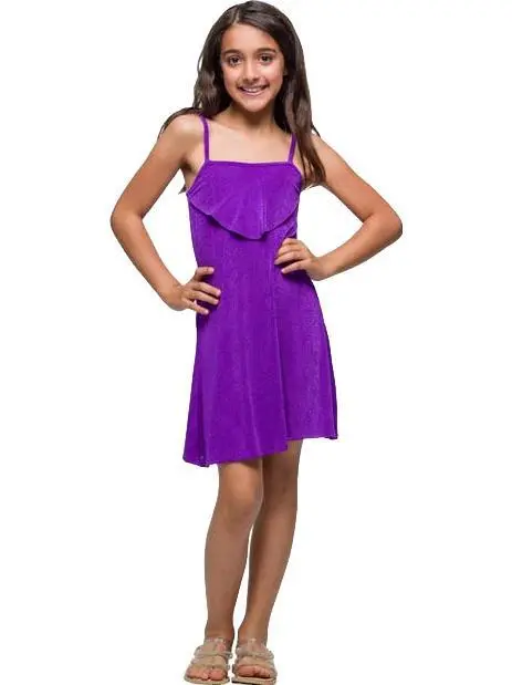 24SEVENKID Shimmery Spaghetti Strap Knee Length Dress - Purple