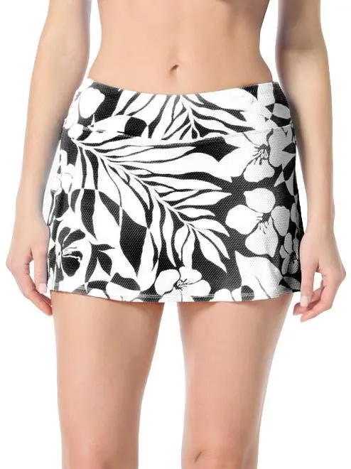 BEACH HOUSE Textured Tropical Swim Skort - Black