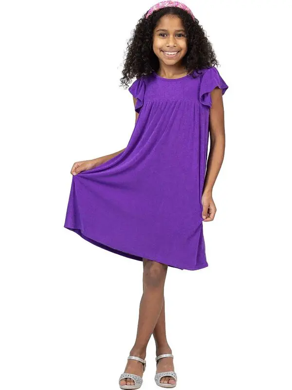 24SEVENKID Babydoll Dress With Ruffle Cap Sleeves - Purple