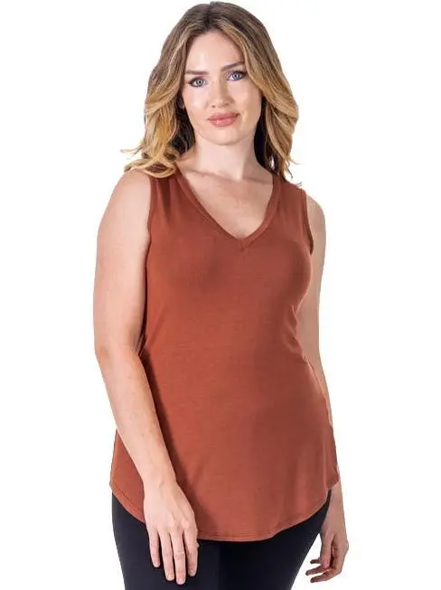 24SEVEN COMFORT APPAREL Petite V-neck Tunic Tank Top - Cinnamon