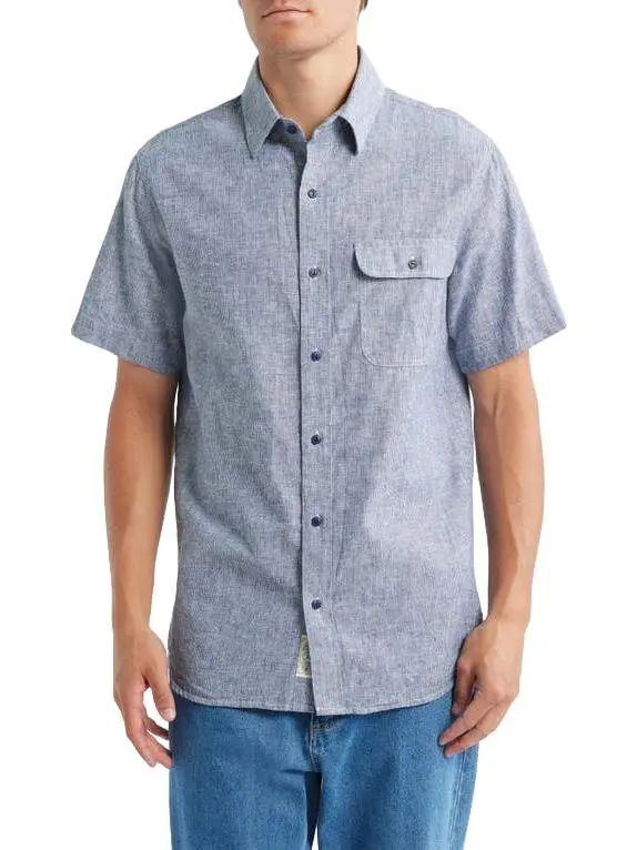 SCHOTT Linen & Cotton Button-up Work Shirt - Ticking Cloth