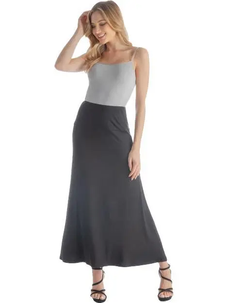 24SEVEN COMFORT APPAREL Petite Elastic Waist Maxi Skirt - Black