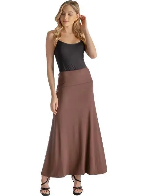 24SEVEN COMFORT APPAREL Petite Elastic Waist Maxi Skirt - Brown