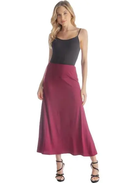 24SEVEN COMFORT APPAREL Petite Elastic Waist Maxi Skirt - Wine