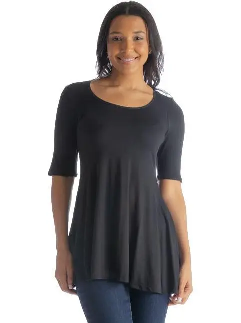 24SEVEN COMFORT APPAREL Petite Elbow Sleeve Tunic Top - Black
