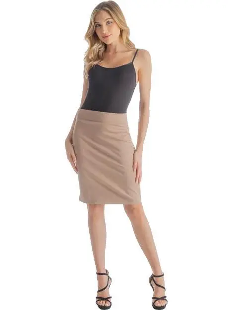 24SEVEN COMFORT APPAREL Petite Solid Color Knee Length Pencil Skirt - Mocha