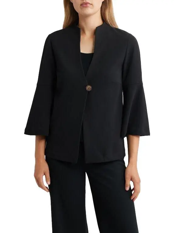 Ming Wang Deco Crepe Flare Sleeve Jacket - Black