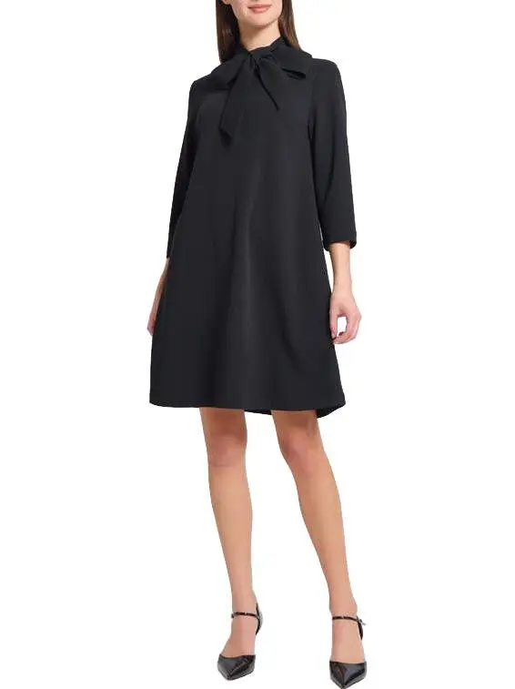 Ming Wang Stretch Deco Crepe Tie-neck Tent Dress - Black