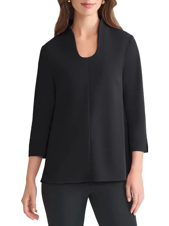Ming Wang Stretch Deco Crepe Top - Black