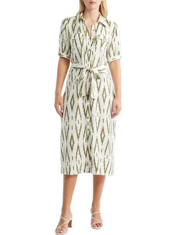Halogen Tie Waist Shirtdress - Capulet Olive
