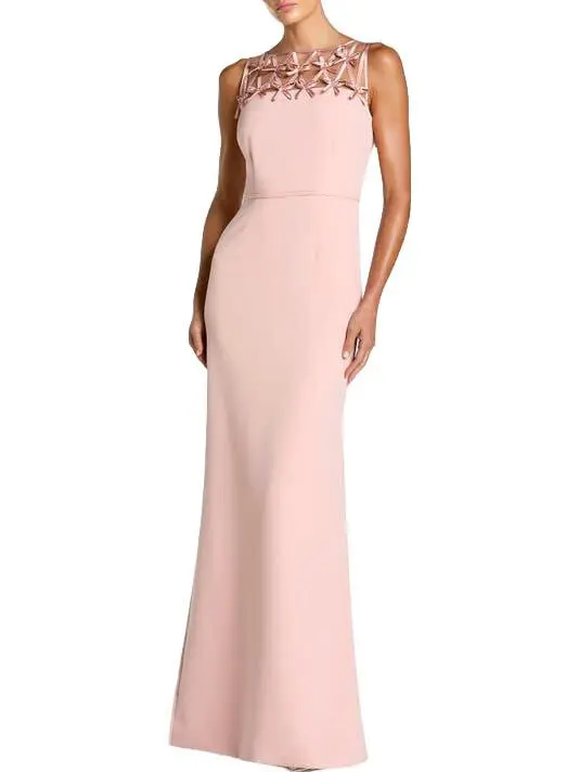Mac Duggal Sleeveless Crepe Gown With Bow Embellishments - Blush