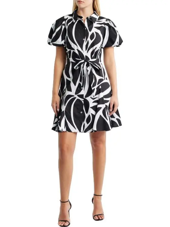 Halogen Abstract Print Cotton Shirtdress - Rich Black
