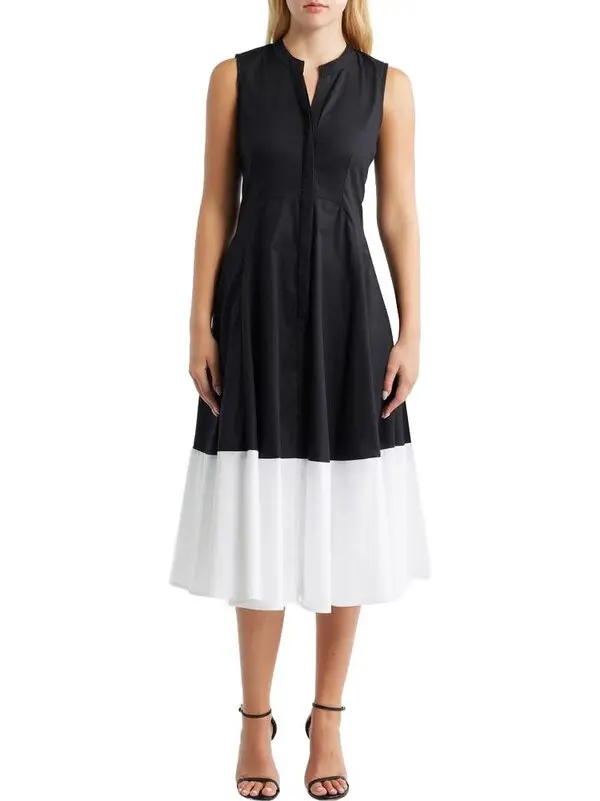 Halogen Colorblock Sleeveless Cotton Dress - Rich Black