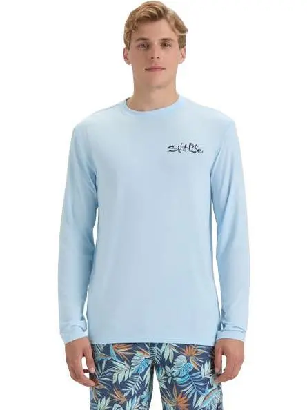SALT LIFE Long Sleeve Performance Tee - Glacial Blue Heather