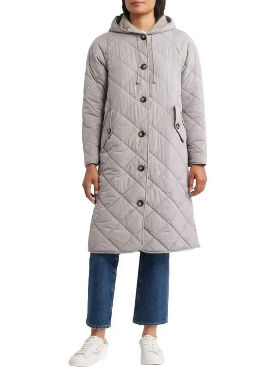 Bernardo Quilted Longline Hooded Jacket - Ash