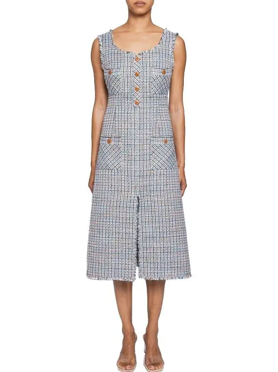 Santorelli Sleeveless Midi Sheath Dress In Tweed With Lurex - Ocean Mist