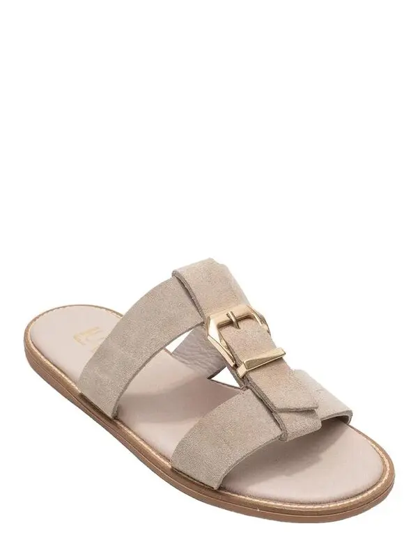 FOREVER & ALWAYS SHOES Sveta Leather Buckled Sandal - Beige Suede Leather