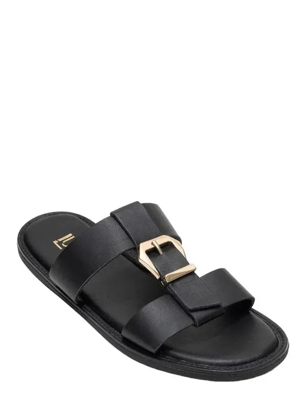 FOREVER & ALWAYS SHOES Sveta Leather Buckled Sandal - Black Leather