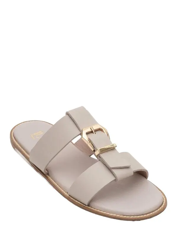 FOREVER & ALWAYS SHOES Sveta Leather Buckled Sandal - Light Beige Leather