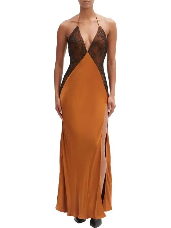 Bardot Estrella Halter Gown - Toffee
