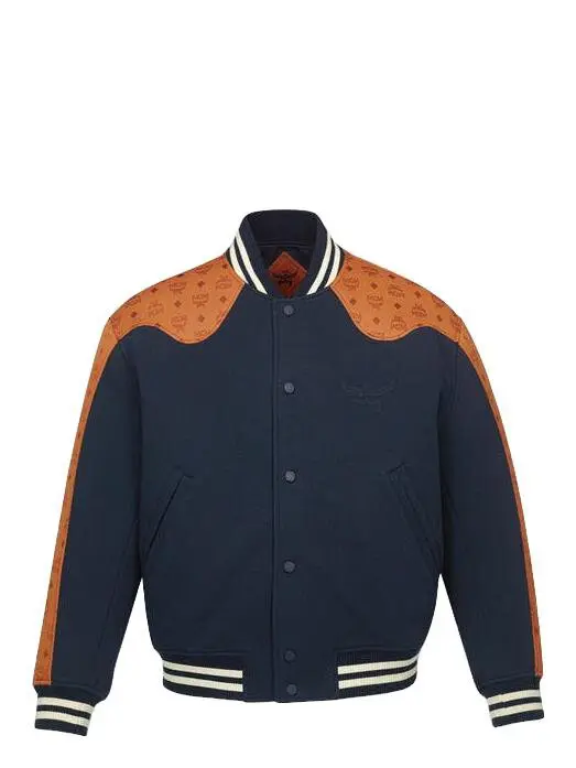 Mcm Ponte Varsity Jacket In Monogram Neoprene Jacquard - Blue
