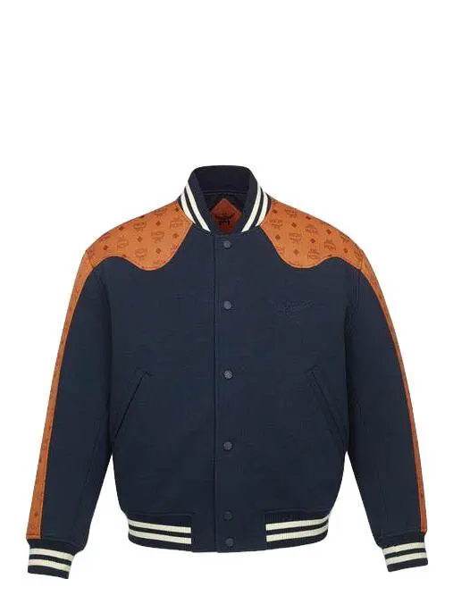 Mcm Ponte Varsity Jacket In Monogram Neoprene Jacquard - Blue