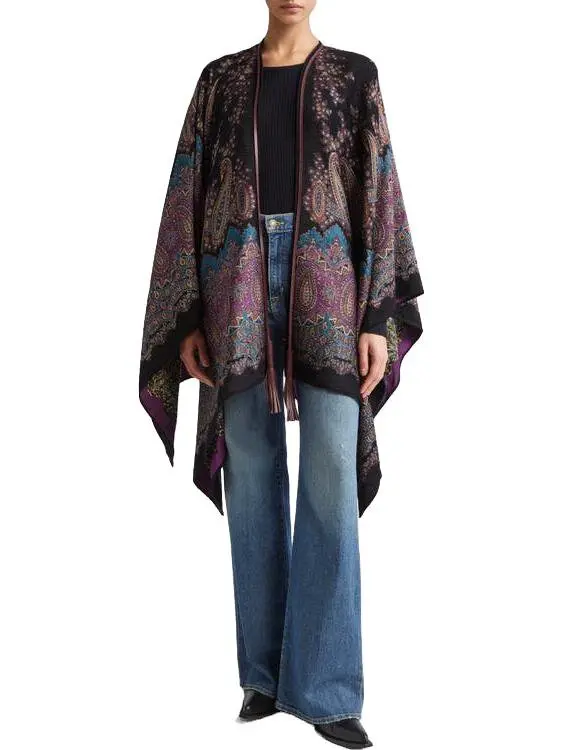 Etro Metallic Paisley Jacquard Cape - X0886 Print On Blue Base