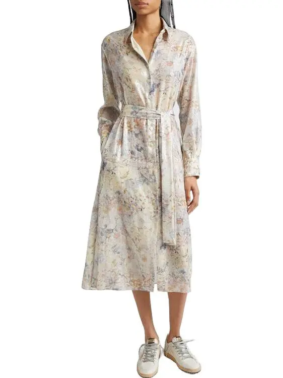 GOLDEN GOOSE Journey Floral Sequin Shirtdress - Pastel Flowers