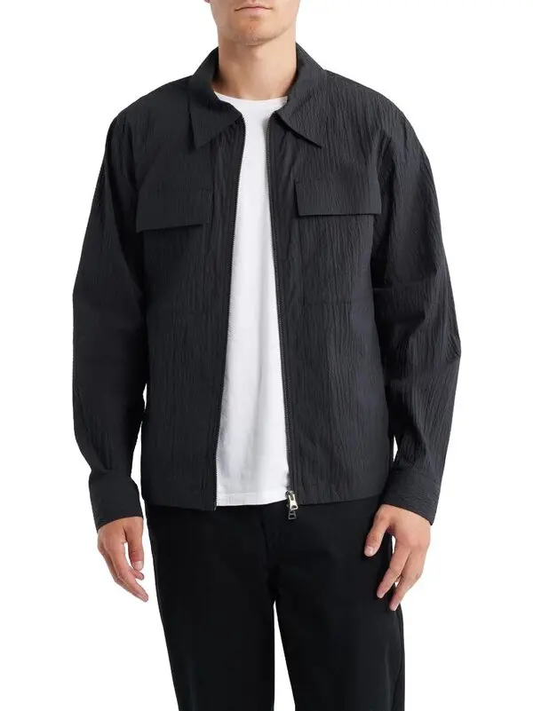 Nn07 Alban 5721 Cotton Seersucker Zip-up Shirt Jacket - Black