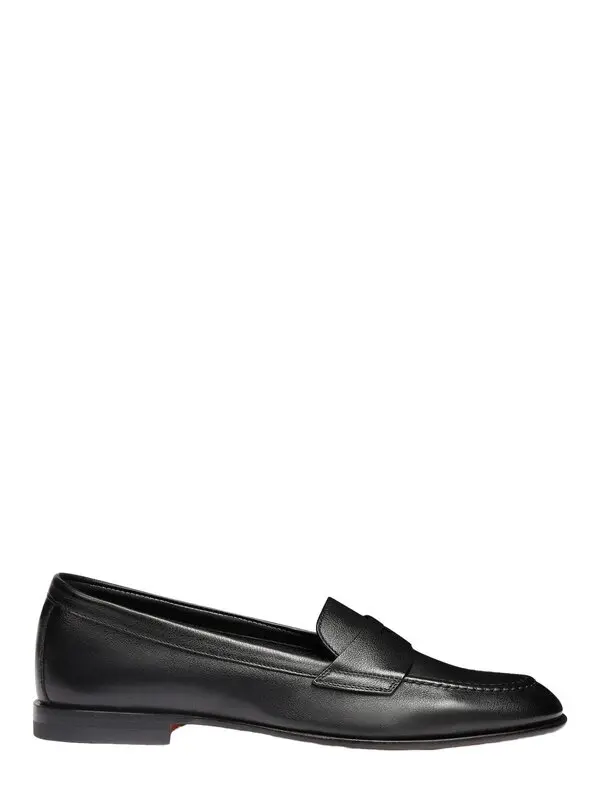 Santoni Leather Penny Loafer - Black