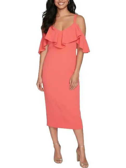 Rachel Rachel Roy Marcella Off The Shoulder Ruffle Midi Dress - Guava
