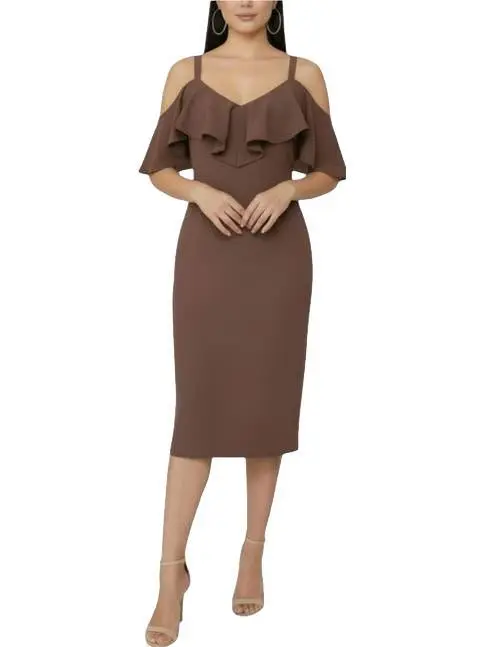 Rachel Rachel Roy Marcella Off The Shoulder Ruffle Midi Dress - Mocha
